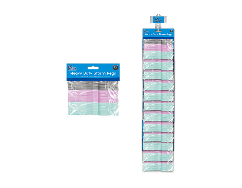Wholesale Heavy Duty Storm Pegs 24pk With Clip Strip