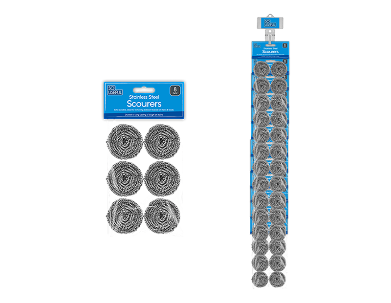 Wholesale Stainless Steel Scourers 8pk With Clip Strip