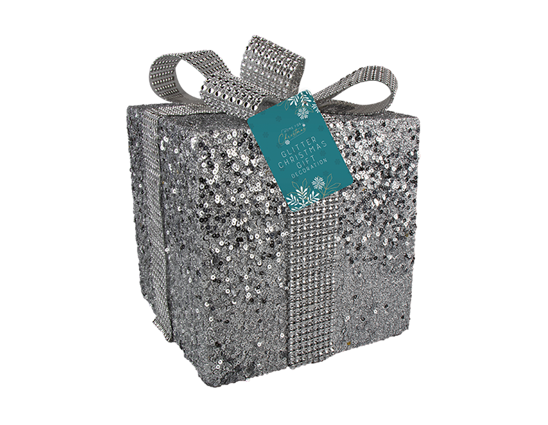 Wholesale Medium Glitter Gift Box Decoration | Bulk Buy Christmas Ornaments
